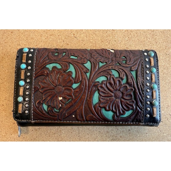 Trinity Ranch | Bags | Trinity Ranch Wallet Brown Black Teal Some Wear ...